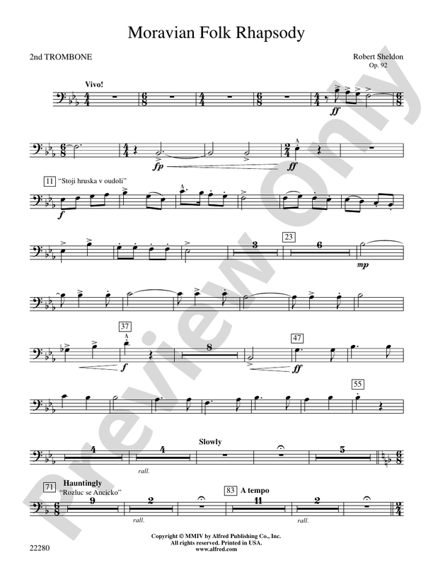 Moravian Folk Rhapsody: 2nd Trombone: 2nd Trombone Part - Digital Sheet Music Download