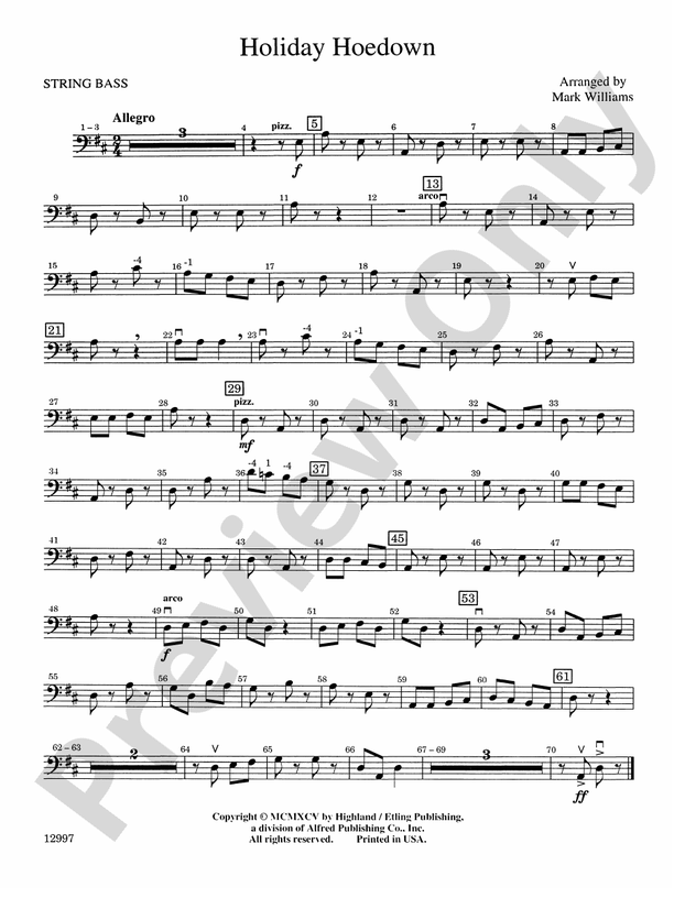 Holiday Hoedown: String Bass: String Bass Part - Digital Sheet Music ...