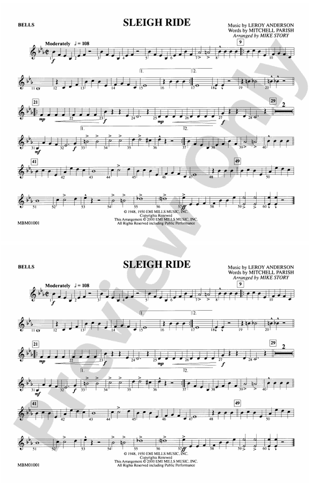 Sleigh Ride: Bells: Bells Part - Digital Sheet Music Download