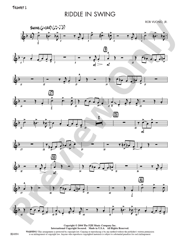 Riddle in Swing: Trumpet 1: Trumpet 1 Part: Rob Vuono Jr. - Digital ...