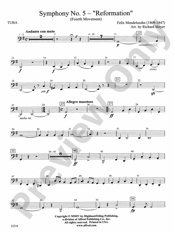 Symphony No. 5 "Reformation" (4th Movement): Tuba: Tuba Part - Digital Sheet Music Download
