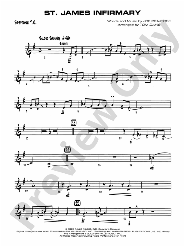 St. James Infirmary: Baritone T.C.: Baritone T.C. Part - Digital Sheet Music Download