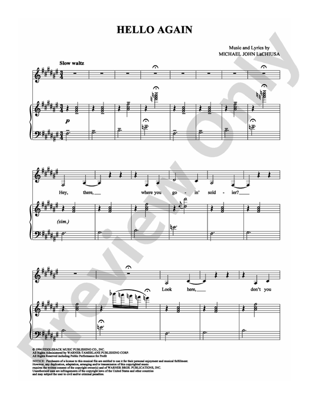Hello Again: Piano/Vocal/Chords: Michael John LaChiusa - Digital Sheet ...