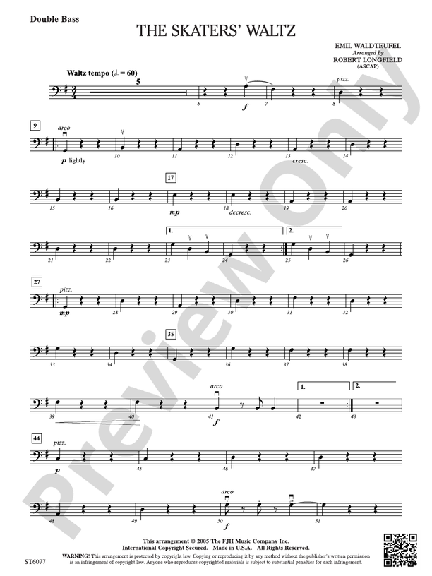The Skaters' Waltz: Double Bass: Double Bass Part: Emil Waldteufel ...