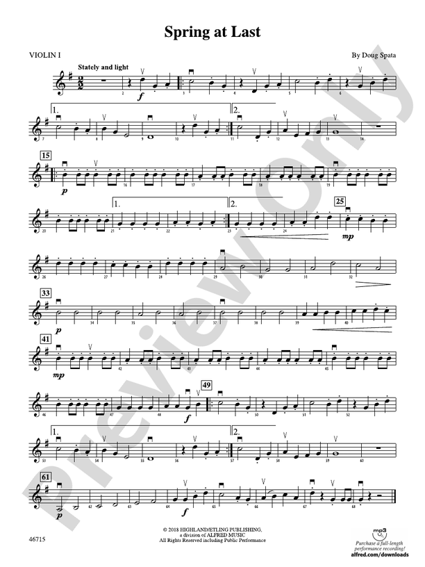 Spring at Last: 1st Violin: 1st Violin Part - Digital Sheet Music Download