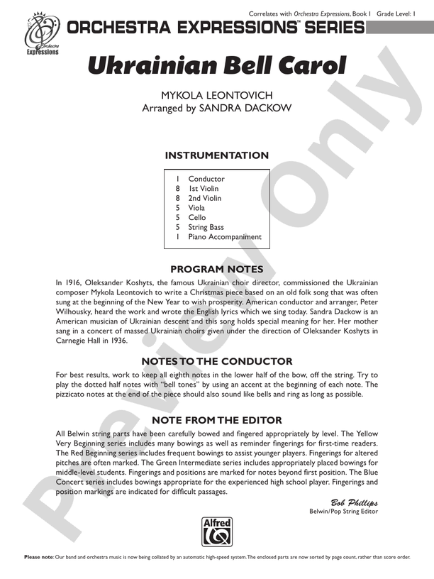 Ukranian Bell Carol: Score: String Orchestra Score - Digital Sheet Music Download