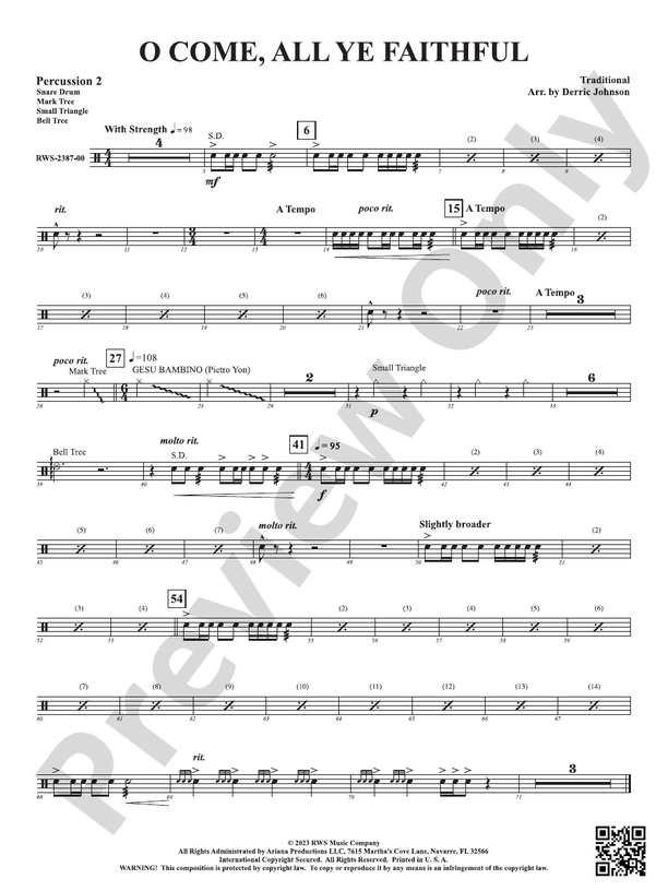 O Come, All Ye Faithful: 2nd Percussion: 2nd Percussion Part - Digital Sheet Music Download