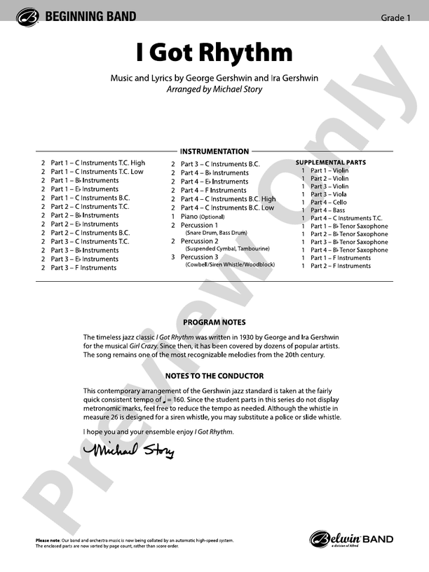 I Got Rhythm: Score: Concert Band Score - Digital Sheet Music Download