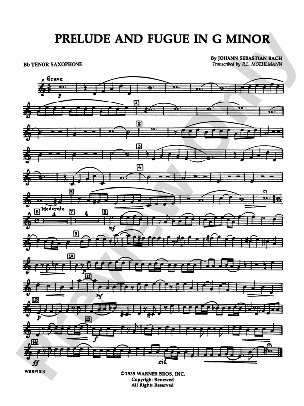 Prelude and Fugue in G Minor: B-flat Tenor Saxophone: B-flat Tenor Saxophone Part - Digital ...