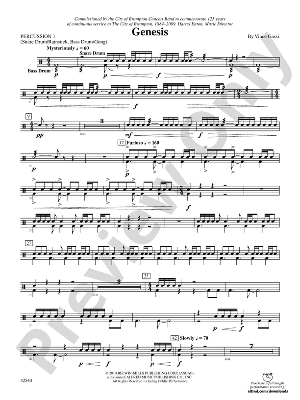 Genesis: 1st Percussion: 1st Percussion Part - Digital Sheet Music Download