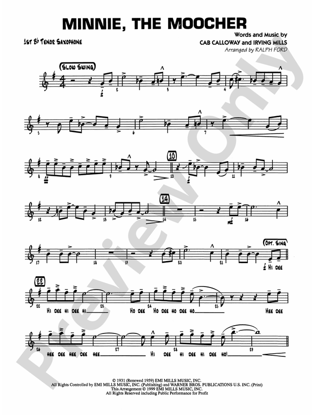 Minnie the Moocher: B-flat Tenor Saxophone: B-flat Tenor Saxophone Part ...