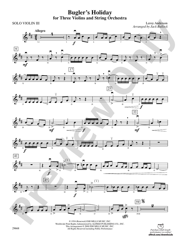 Bugler's Holiday for Three Violins and String Orchestra: Solo 3rd Violin: Solo 3rd Violin Part ...