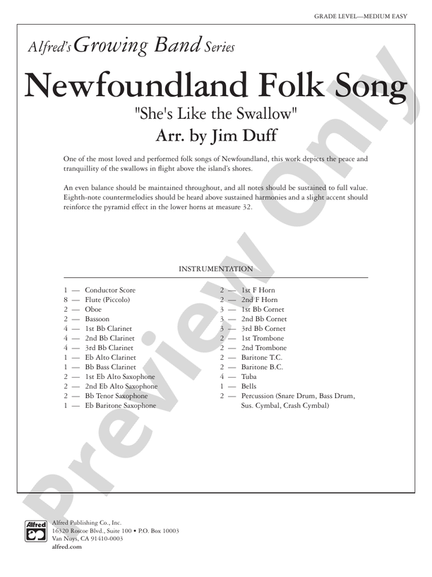 Newfoundland Folk Song: Score: Concert Band Score - Digital Sheet Music ...