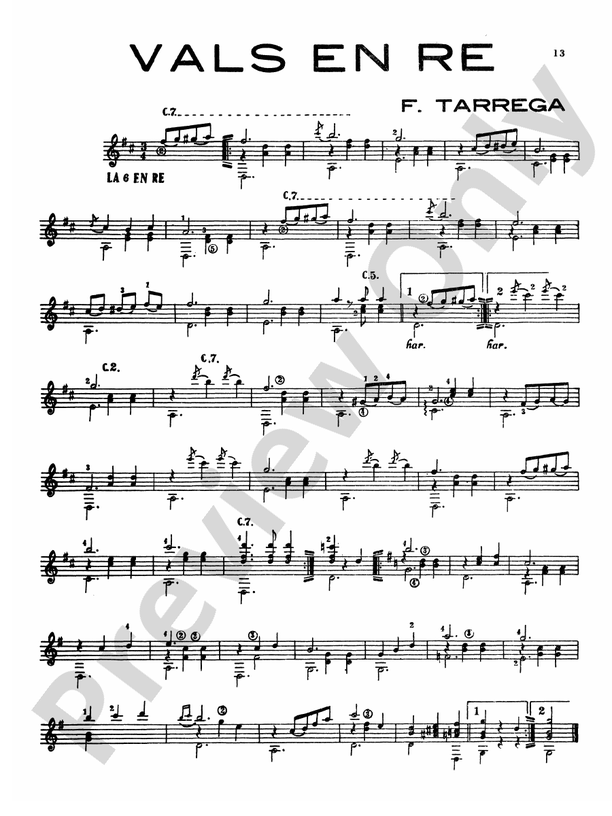 Tárrega: Album of Selected Works: Waltz in D Major Part - Digital Sheet ...