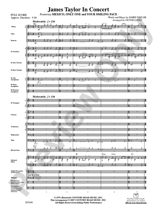 James Taylor in Concert: Score: Concert Band Score - Digital Sheet ...
