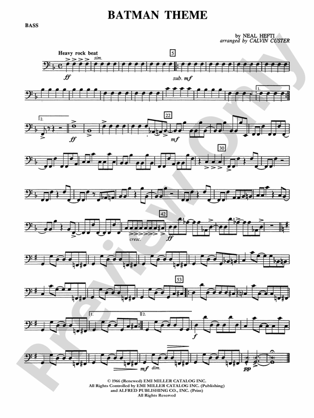 Batman Theme (from the Original TV Series): String Bass: String Bass ...