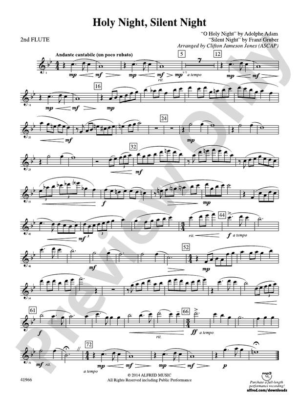 Holy Night, Silent Night: 2nd Flute: 2nd Flute Part - Digital Sheet ...
