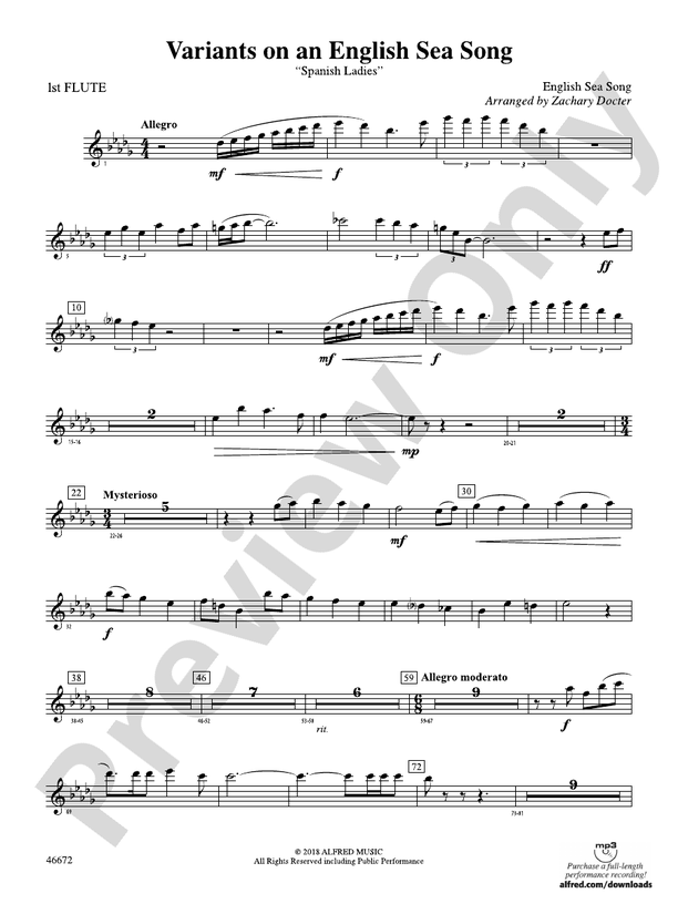 Variants on an English Sea Song: Flute: Flute Part - Digital Sheet ...