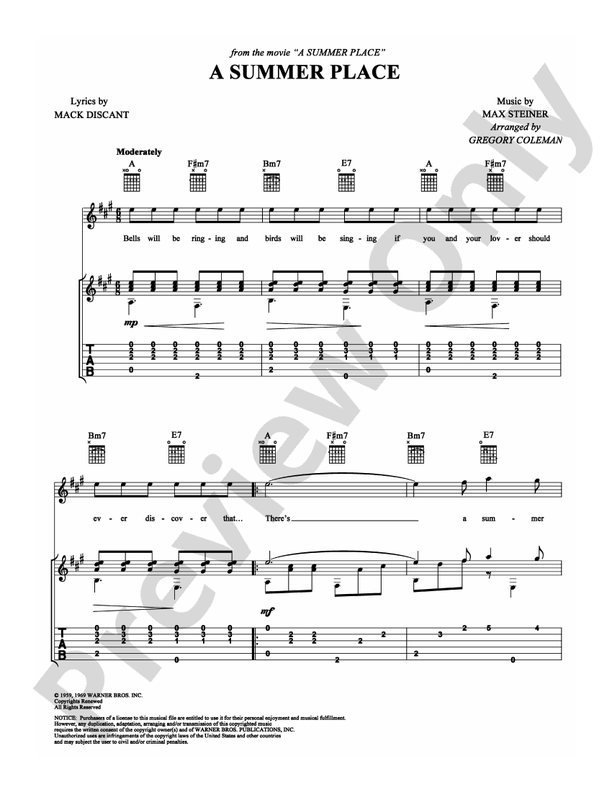 Theme from A Summer Place: Guitar TAB: Max Steiner - Digital Sheet Music Download