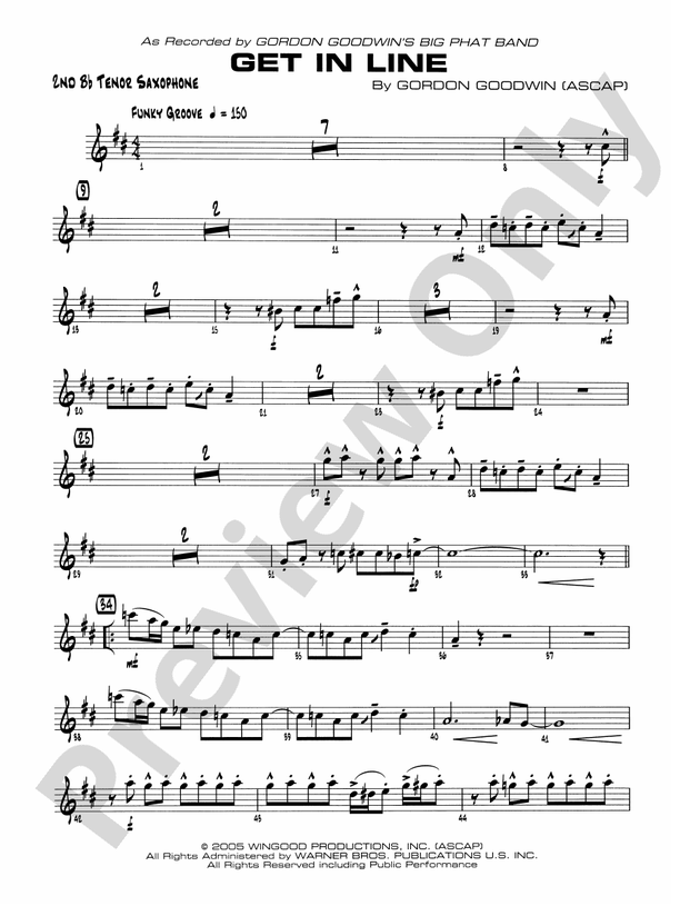 Get in Line: 2nd B-flat Tenor Saxophone: 2nd B-flat Tenor Saxophone Part - Digital Sheet Music ...