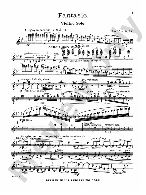 Suk: Fantasie, Op. 24 (Urtext): Fantasie, Op. 24 (Urtext) (Violin) Part - Digital Sheet Music ...