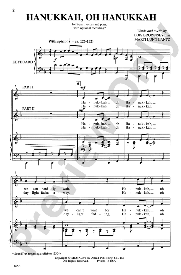 Hanukkah Oh Hanukkah 2 Part Choral Octavo Lois Brownsey Digital