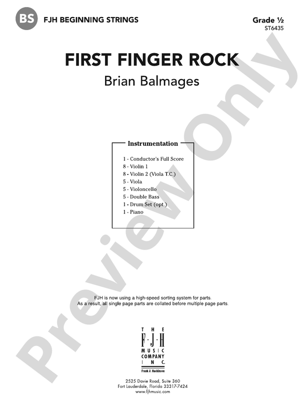 First Finger Rock: String Orchestra Conductor Score & Parts: Brian ...
