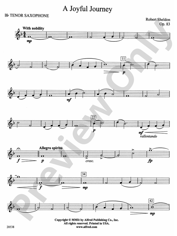 A Joyful Journey: B-flat Tenor Saxophone: B-flat Tenor Saxophone Part - Digital Sheet Music Download