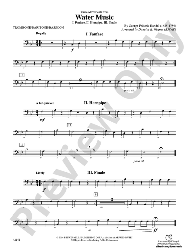 Three Movements from Water Music: 1st Trombone: 1st Trombone Part ...