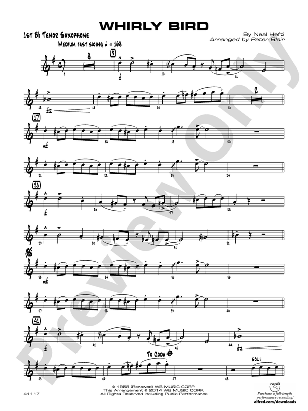 Whirly Bird: B-flat Tenor Saxophone: B-flat Tenor Saxophone Part ...