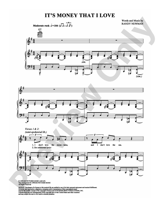 It's Money That I Love: Piano/Vocal/Chords: Randy Newman - Digital ...