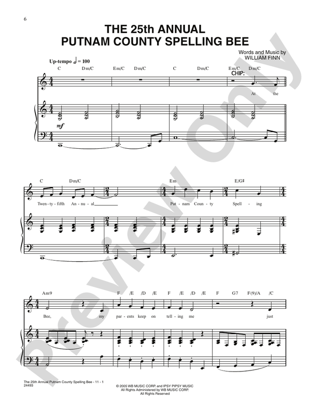 The 25Th Annual Putnam County Spelling Bee: Piano/Vocal/Chords: William ...