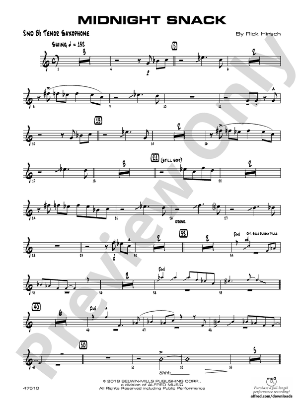Midnight Snack: 2nd B-flat Tenor Saxophone: 2nd B-flat Tenor Saxophone Part - Digital Sheet ...