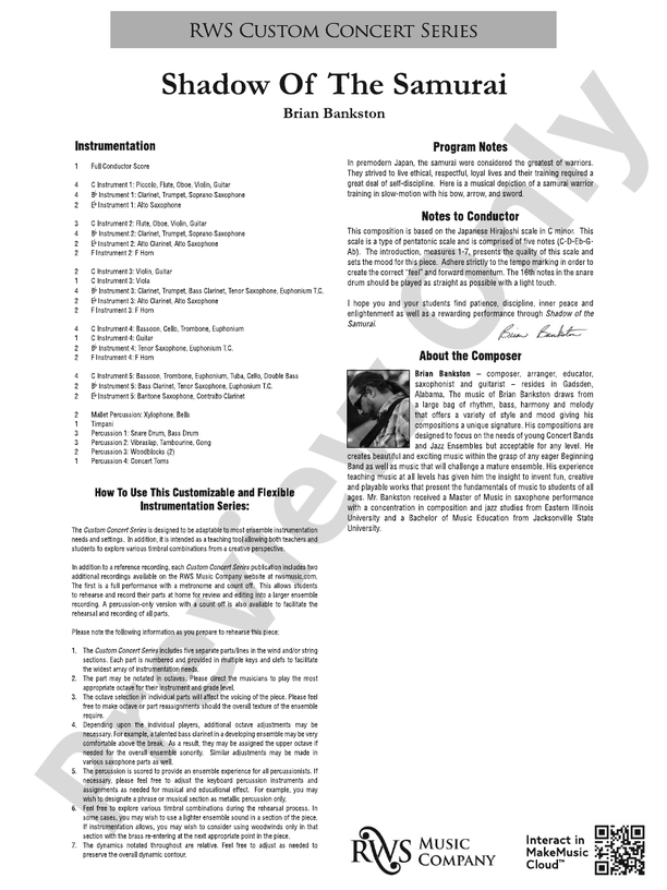 Shadow of the Samurai: Flexible Concert Band Conductor Score & Parts: Brian Bankston - Digital ...