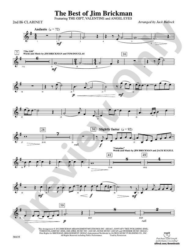 The Best of Jim Brickman: 2nd B-flat Clarinet: 2nd B-flat Clarinet Part ...