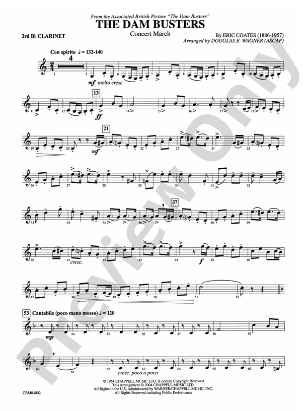 The Dam Busters Concert March: 3rd B-flat Clarinet: 3rd B-flat Clarinet ...