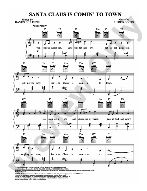 Santa Claus Is Comin' To Town: Piano/Vocal/Chords: J. Fred Coots ...