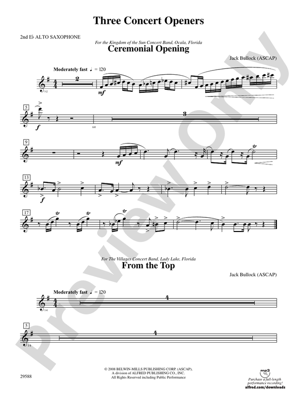 Three Concert Openers: 2nd E-flat Alto Saxophone: 2nd E-flat Alto Saxophone Part - Digital Sheet ...