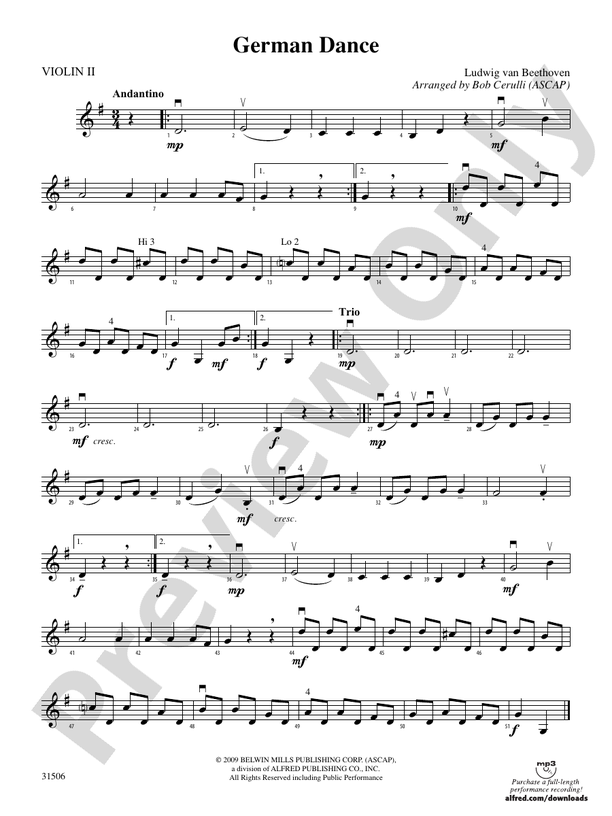 German Dance: 2nd Violin: 2nd Violin Part - Digital Sheet Music Download