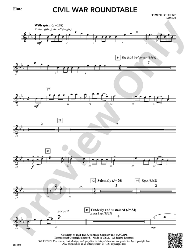Civil War Roundtable: Flute: Flute Part - Digital Sheet Music Download