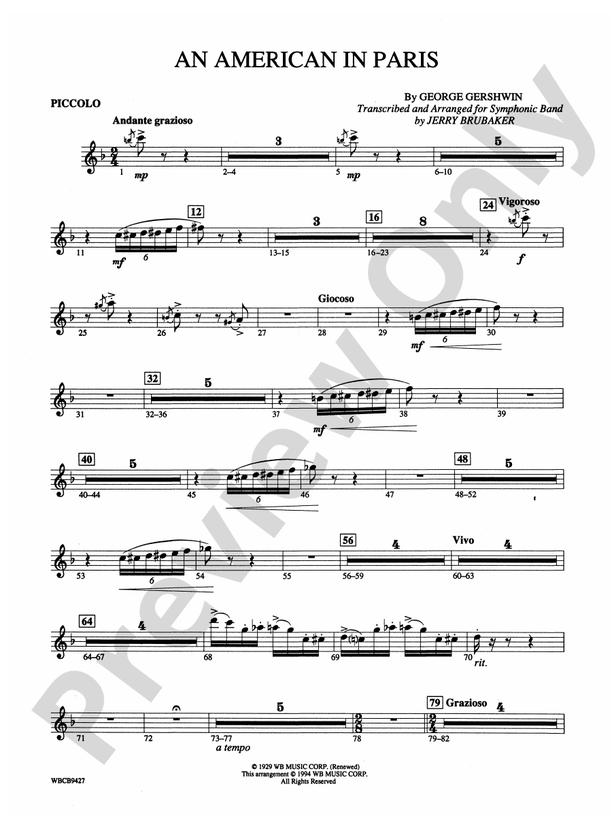 An American in Paris: Piccolo: Piccolo Part - Digital Sheet Music Download