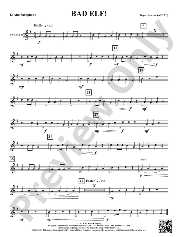 Bad Elf!: 1st E-flat Alto Saxophone: 1st E-flat Alto Saxophone Part: Bryce Newton - Digital ...