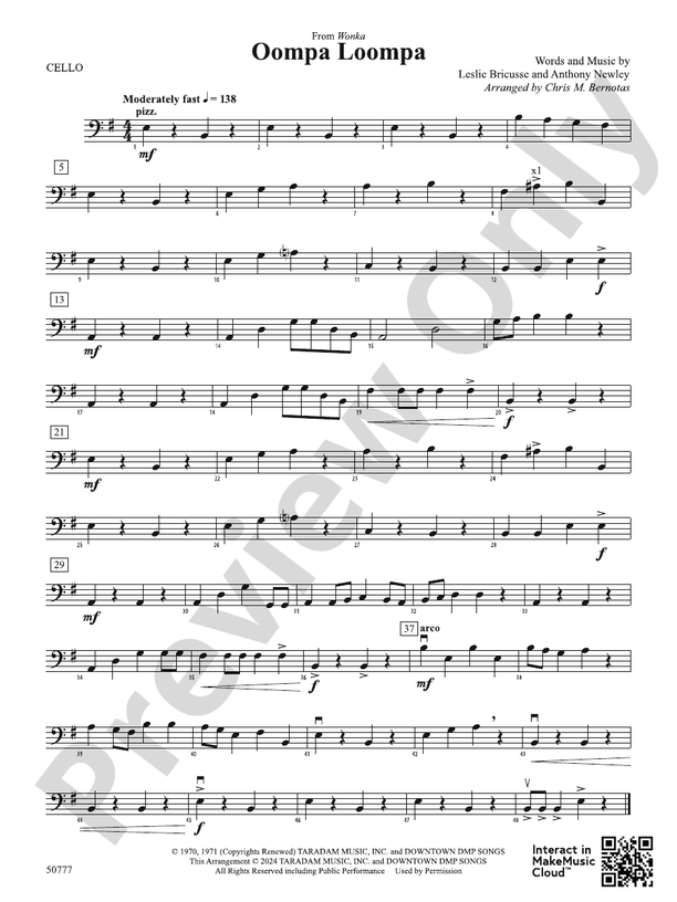 Oompa Loompa: Cello: Cello Part - Digital Sheet Music Download
