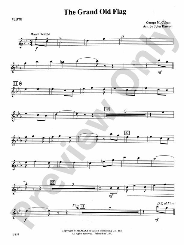The Grand Old Flag: Flute: Flute Part - Digital Sheet Music Download