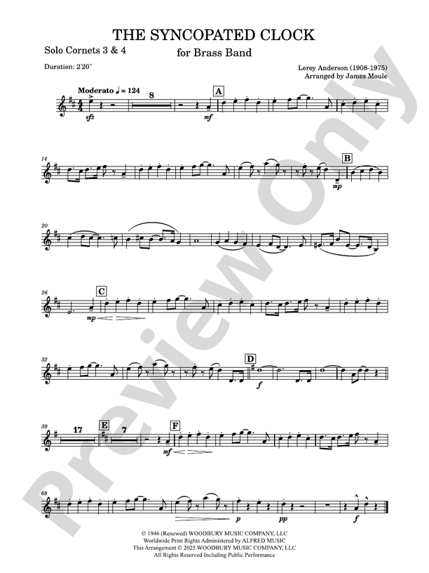 The Syncopated Clock: Solo Cornets 3 & 4: Solo Cornets 3 & 4 Part - Digital Sheet Music Download