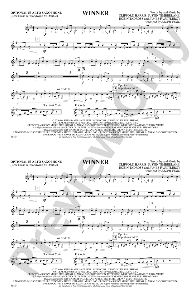 Winner: Optional Alto Sax: Optional Alto Sax Part - Digital Sheet Music ...