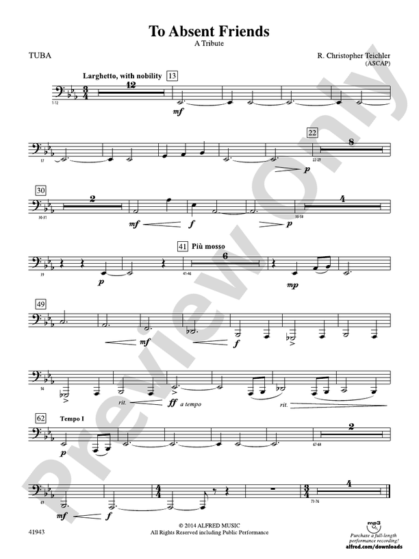 To Absent Friends: Tuba: Tuba Part - Digital Sheet Music Download