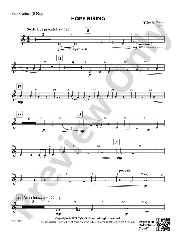 Hope Rising: Bass Clarinet: Bass Clarinet Part - Digital Sheet Music Download