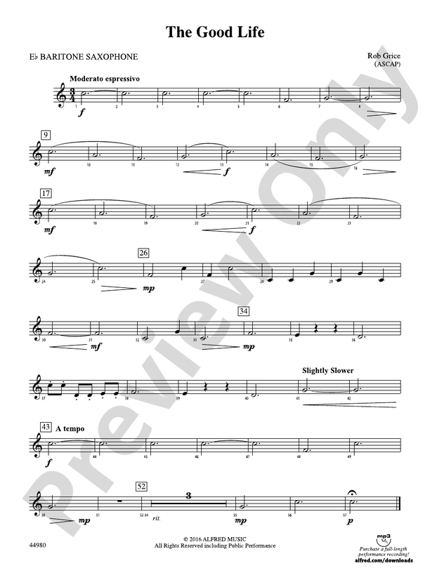 The Good Life: E-flat Baritone Saxophone: E-flat Baritone Saxophone Part - Digital Sheet Music ...