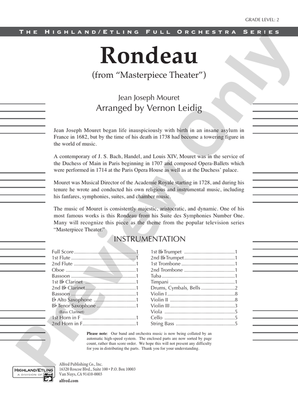 Rondeau (Theme from Masterpiece Theatre): Score: Full Orchestra Score - Digital Sheet Music Download